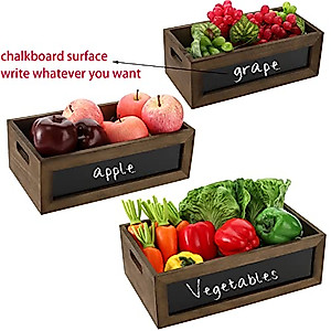 Cedilis Set of 3 Rustic Brown Wood Nesting Storage Crates with Chalkboard Front Panel and Cutout Handle, Distressed Decorative Rustic Crates Storage Container for Party, Office, Bedroom, Kitchen, Closet