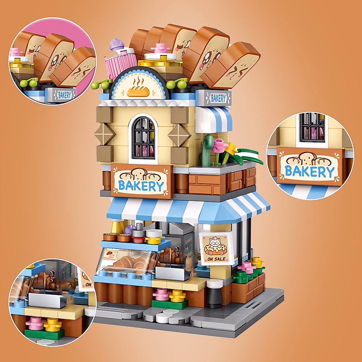 MEIEST Mini City Shop Street View Building Blocks Model Set,Creative DIY Simulation Architecture Collection Particle Construction Building Bricks Toy for Kids Adult Home Decor (Bakery)