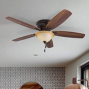 Honeywell Ceiling Fans Glen Alden, 52 Inch Classic Flush Mount Indoor LED Ceiling Fan with Light, Pull Chain, Quick-2-Hang Dual Finish Blades, Reversible Motor - 50517-01 (Oil Rubbed Bronze)