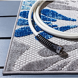 SAFAVIEH Cabana Collection Area Rug - 8' x 10', Grey & Blue, Floral Design, Non-Shedding & Easy Care, Indoor/Outdoor & Washable-Ideal for Patio, Backyard, Mudroom (CBN800F)