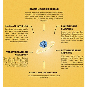 Takar Solid 14k Gold Solitaire Heart-Shaped Genuine Blue Topaz Ring, Heart Promise Ring For Women, Heart Gold Jewelry Birthstone Gift for Her MADE IN USA.