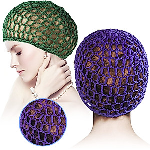 CACASO 5Pcs Mesh Hair Covers - Crocheted Snood Hats for Sleeping, Soft Rayon Knit Snoods in Pink, Black, Blue, Purple, Green