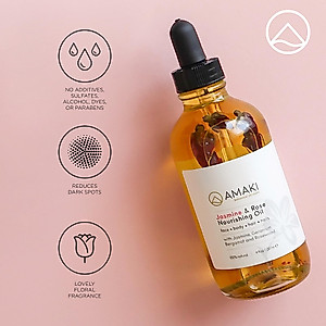 Organic Moisturizer Oil For Face and Skin - Essential Oil Blend for Face, Body, Lips, Nails - Rose Hip, Jojoba, Sweet Almond, Primrose, Argan, Jasmine Oils - Reduces Wrinkles - Massage Oil - by Amaki