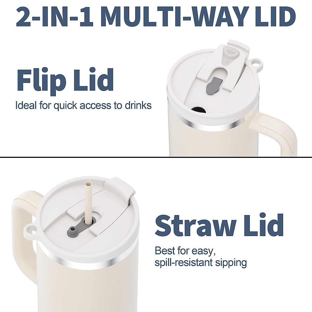 WETOWETO 40oz Tumbler with Handle | Insulated Stainless Steel Travel Mug | 34Hrs Cold & 10Hrs Hot Retention | 100% Leakproof Lid & Straw | Dishwasher Safe + Car Cup Holder Fit (Cream Color)