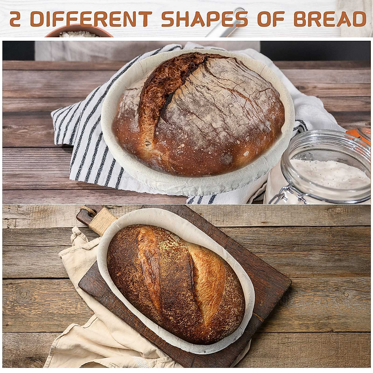 Nuanchu 4 Pcs Proofing Basket 9 Inch Round Bread Proofing Basket 10 Inch Oval Rattan Bread Basket Baking Bowl for Sourdough Bread Baking Home Bakers