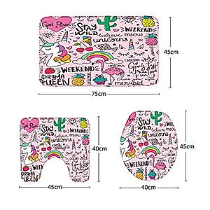 Amagical Cute Unicorn Ice Cream Pineapple Cherry and Other Items Pink Decor 16 Piece Bathroom Mat Set Shower Curtain Set Bath Mat Contour Mat Toilet Cover Shower Curtain 12 Hooks (Pink)