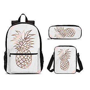 Delerain Pink Pineapple 3 Pcs Backpack Set for Kids Back to School Bookbag with Lunch Box and Pencil Case Durable Lightweight Travel for Teens Students Boys Girls