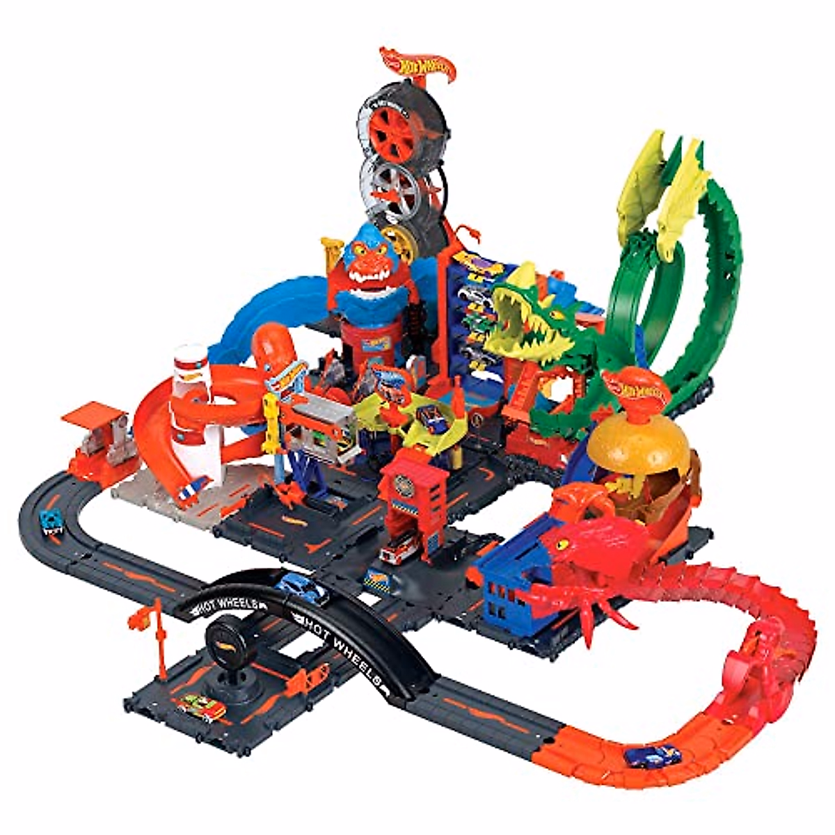 Hot Wheels City Toy Car Track Set Downtown Express Car Wash Playset with 1:64 Scale Car, Foam Roller & Drying Flaps