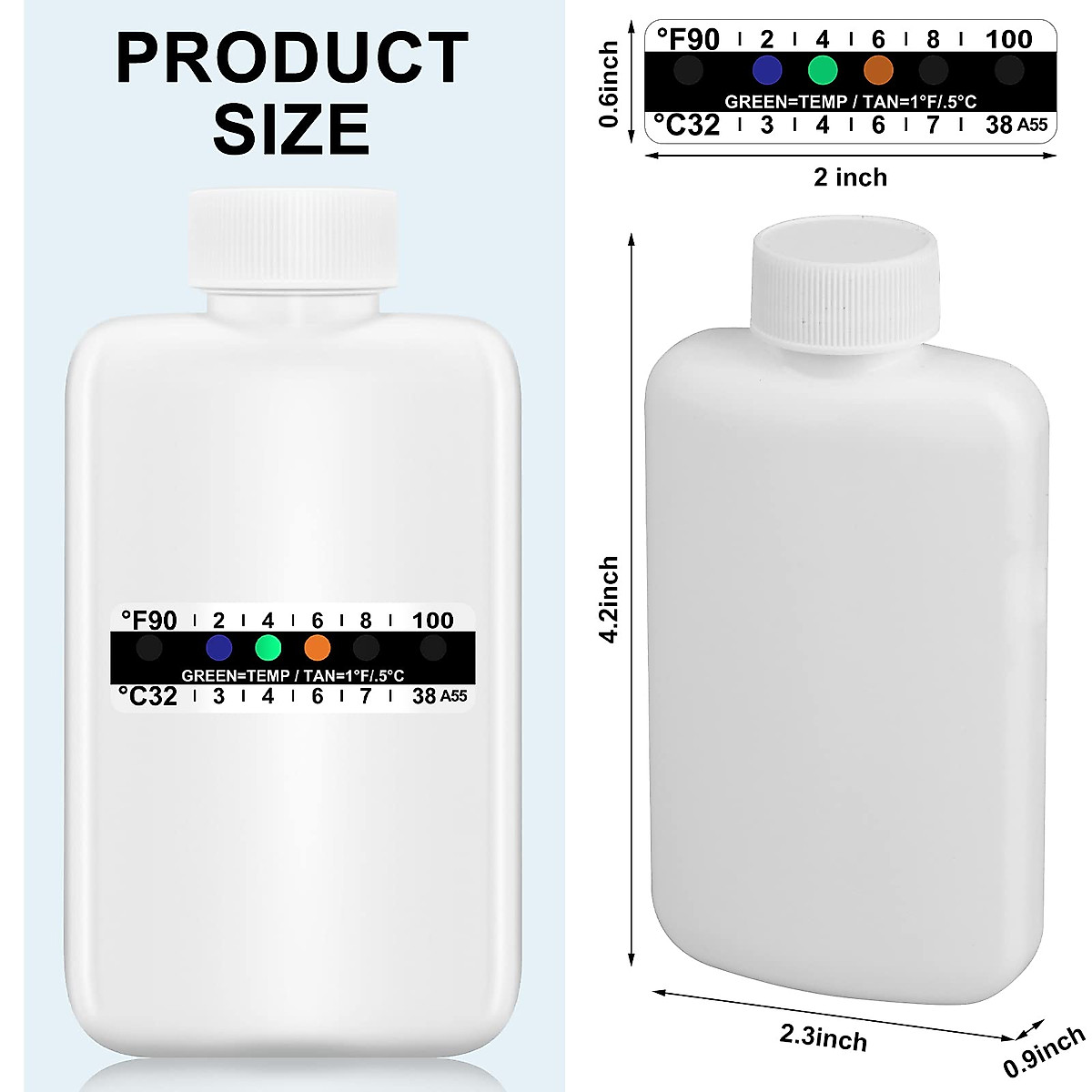 Patelai 12 Pcs Urine Test Complete Kit Include 2 Translucent Portable Travel Bottles,10 Adhesive Temperature Test Strips Human Urine Practice Kit for Synthetic Fake Pee(Classic Style)