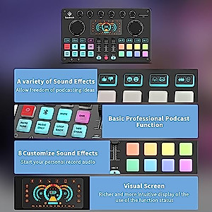 Podcast Equipment Bundle, Audio Interface All-In-One DJ Mixer with Studio Podcast Microphone Portable Battery-powered with Headphone