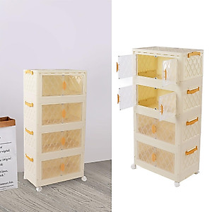 Collapsible Storage Bins with Double Opening Doors, Stackable Organizer with Wheels and Lids, Large Plastic Storage Cabinet for Bedroom, Living Room, and Office (53cm Wide) (4 Layers)