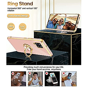 LeYi for Samsung Galaxy A42 5G Case with Tempered Glass Screen Protector [2 Pack] 360° Rotatable Ring Holder Magnetic Kickstand, Plating Rose Gold Edge Protective Case, Pink