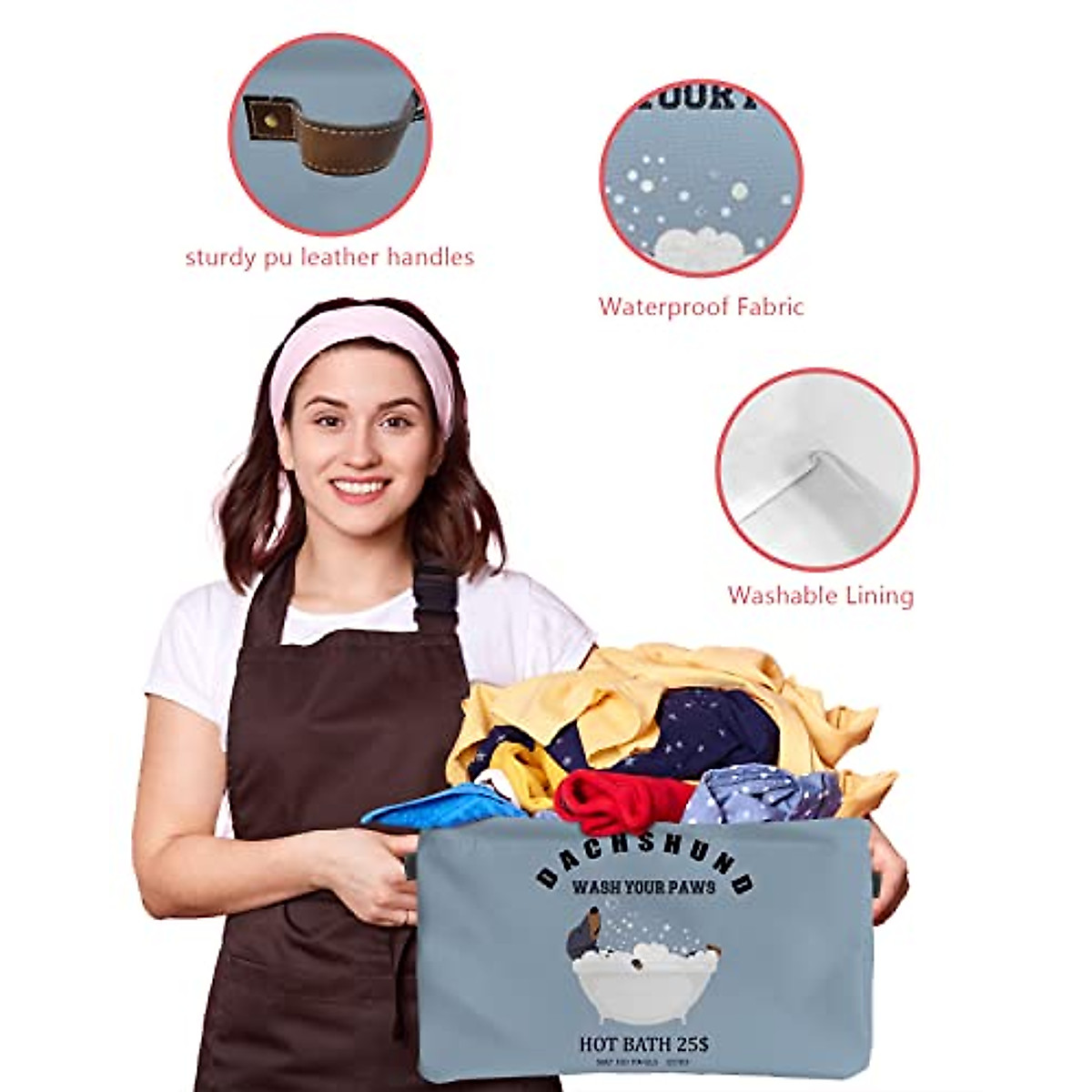 Funny Animal Storage Bins for Organizing, Decorative Large Closet Organizers with Handles Cubes - 2 Pack Fabric Baskets for Shelves, Closets, Laundry, Nursery, Dachshund Dog Taking a Shower