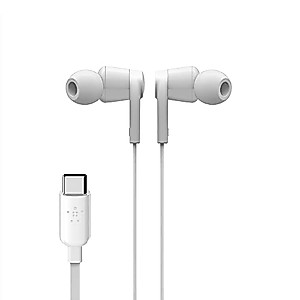 Belkin SoundForm Headphones - Wired In-Ear Earphones With Microphone - Wired Earbuds For iPad Mini, Galaxy & More With USB-C Connector (USB-C Headphones) (White)
