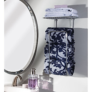 mDesign Steel Wall Mount Towel Rack Holder Organizer with Basket Shelf Storage for Bathroom, Kitchen, Laundry Room - Holds Towels, Washcloths, Hand Towels - Concerto Collection - Chrome