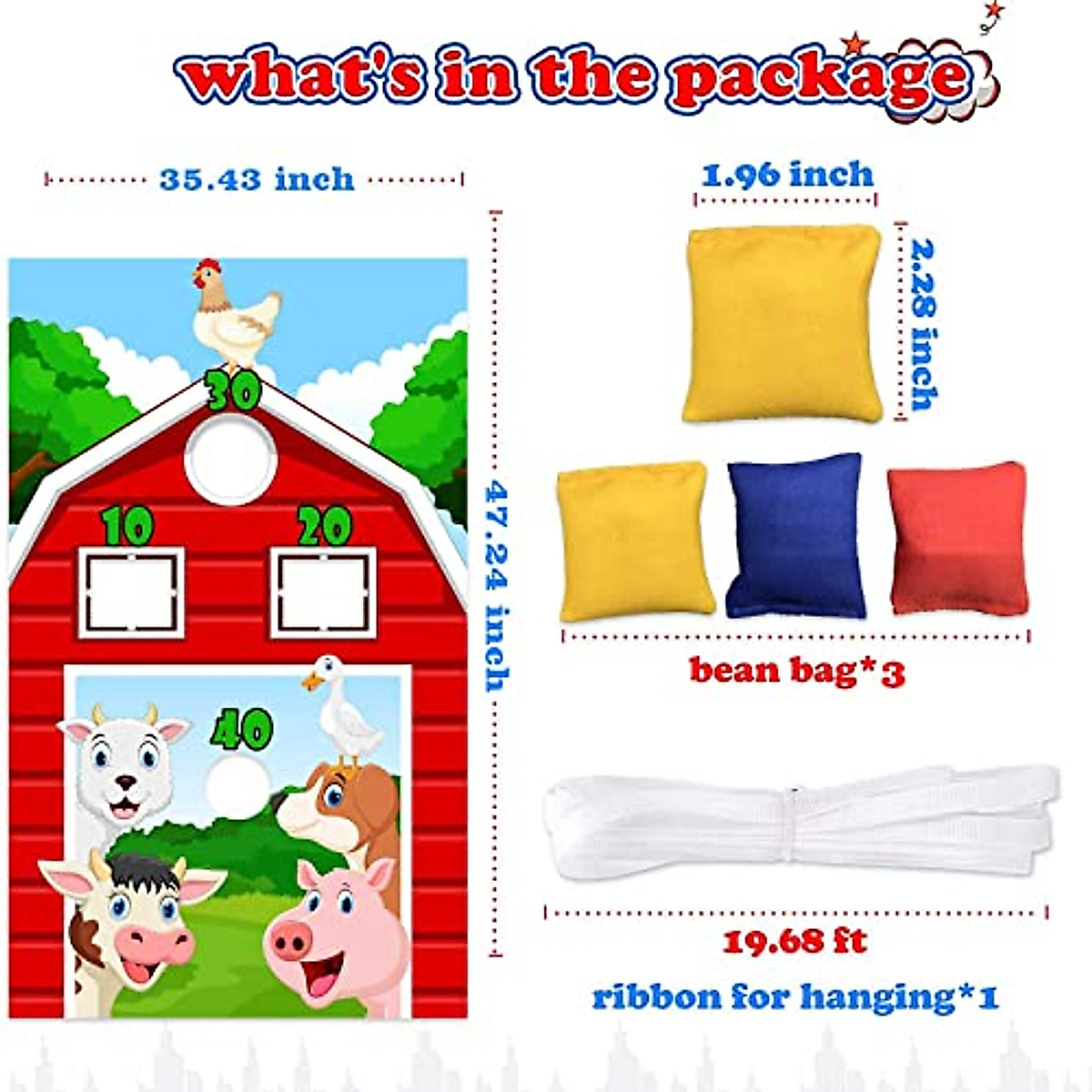 Animals Farm Toss Games Banner Backdrop Background Pig Chicken Goose Farm Theme Favors Supplies Flag Decor for Indoor Outdoor Boys Girls Birthday Party Baby Shower Decorations Photo Booth Props