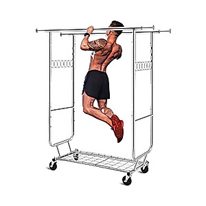 HOKEEPER 600 lbs Commercial Clothing Garment Rack with Shelves Clothing Racks on Wheels Rolling Closet Clothes Rack Heavy Duty Portable Collapsible Adjustable, Chrome Finish
