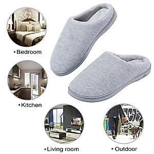 DL Womens Memory Foam Slippers, Cozy Slip on House Slippers For Women Indoor Outdoor, Comfy Women's Bedroom Slippers Warm Soft Flannel Lining Home Slippers Size 9-10 Grey