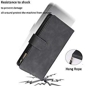 UEEBAI Wallet Case for iPhone SE 2022 5G/iPhone 7/iPhone 8/iPhone SE 2020, Premium PU Leather Magnetic Handbag Zipper Pocket Card Slots with Wrist Strap Flip Case for iPhone SE3/SE2 - Black