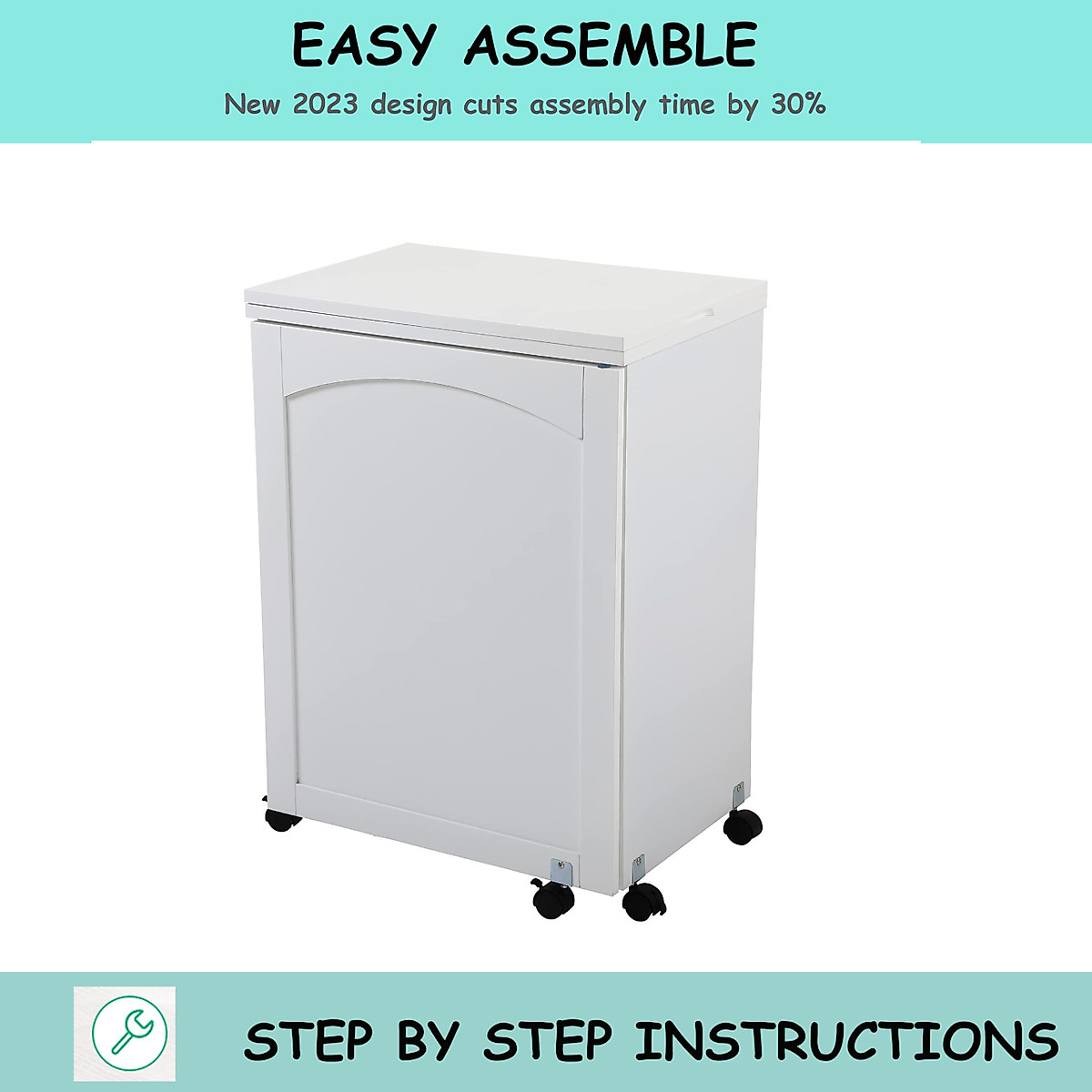 ANNECOSK Folding Sewing Machine Table with Storage, Lockable Rolling Wheels, Adjustable Height, Sewing Desk for Small Spaces, White