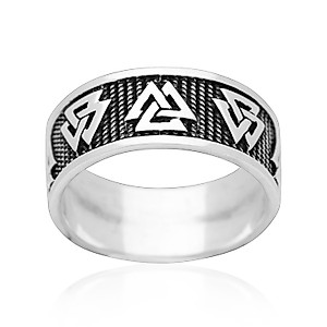 925 Sterling Silver Viking Valknut Odin Norse Jewelry Oxidized Band Ring (9)