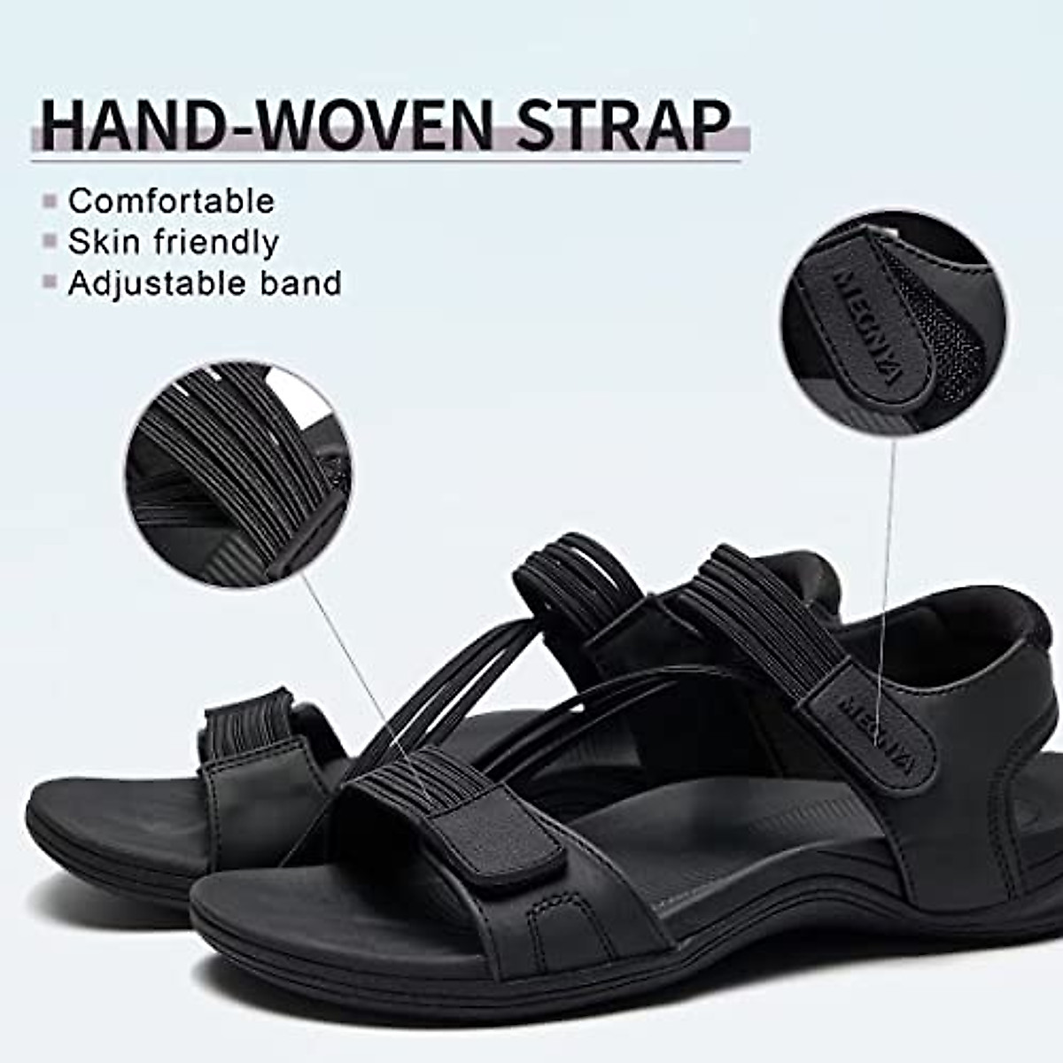 MEGNYA Comfortable Hiking Sandals for Women, Lightweight Walking Sport Slides Black Size 9