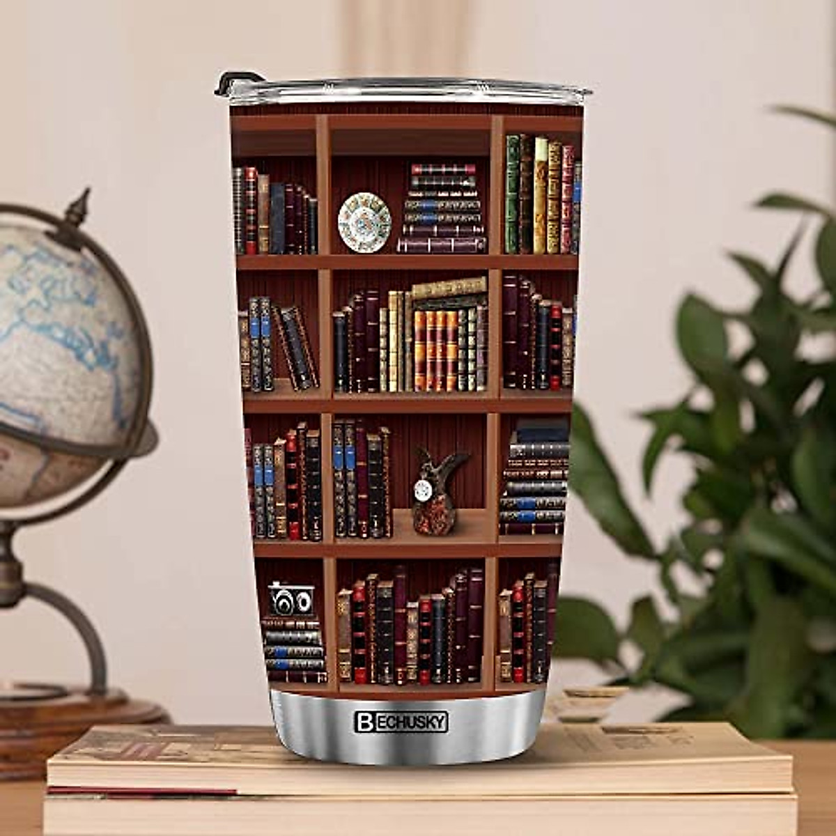 BECHUSKY Bookshelf Tumbler Library Bookshelf Tumbler Book Lover Tumbler Librarian Reading Book Bookish Gift For Friends Readers Bookworm Men Women His Her On Birthday Christmas Anniversary Holiday
