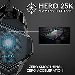 Logitech G502 HERO High Performance Wired Gaming Mouse, HERO 25K Sensor, 25,600 DPI, RGB, Adjustable Weights, 11 Programmable Buttons, On-Board Memory, PC / Mac, Black