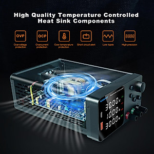 DC Power Supply, 30V 10A Bench Power Supply with Encoder Adjustment, 5V/3.6A USB&Type-C Quick-Charge, Variable Power Supply with Output Enable/Disable Button, Short Circuit Alarm (0-30V 0-10A)