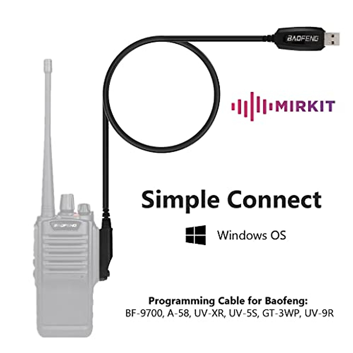 MIRKIT Original Baofeng USB Programming Cable for Baofeng UV-9R BF-9700 A-58 UV-XR UV-5S GT-3WP Plus Handheld ham Radio transceiver Uportable Ham Handheld CB Radio USA Warranty
