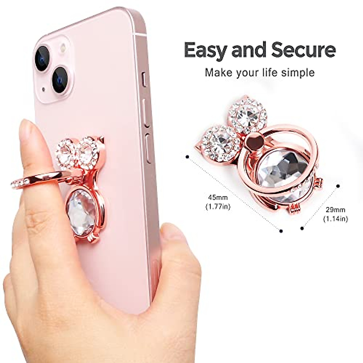 Cell Phone Ring Holder Finger Stand, Lucrave Phone Kickstand, 360 Degree Rotation Phone Ring Grip with Crystal, Compatible with iPhone Samsung Galaxy, LG Google Pixel, Smartphone Accessories