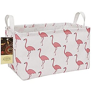 HUNRUNG Rectangle Storage Basket Cute Canvas Organizer Bin for Pet/Children Toys, Books, Clothes Perfect for Rooms/Playroom/Shelves (Flamingo)
