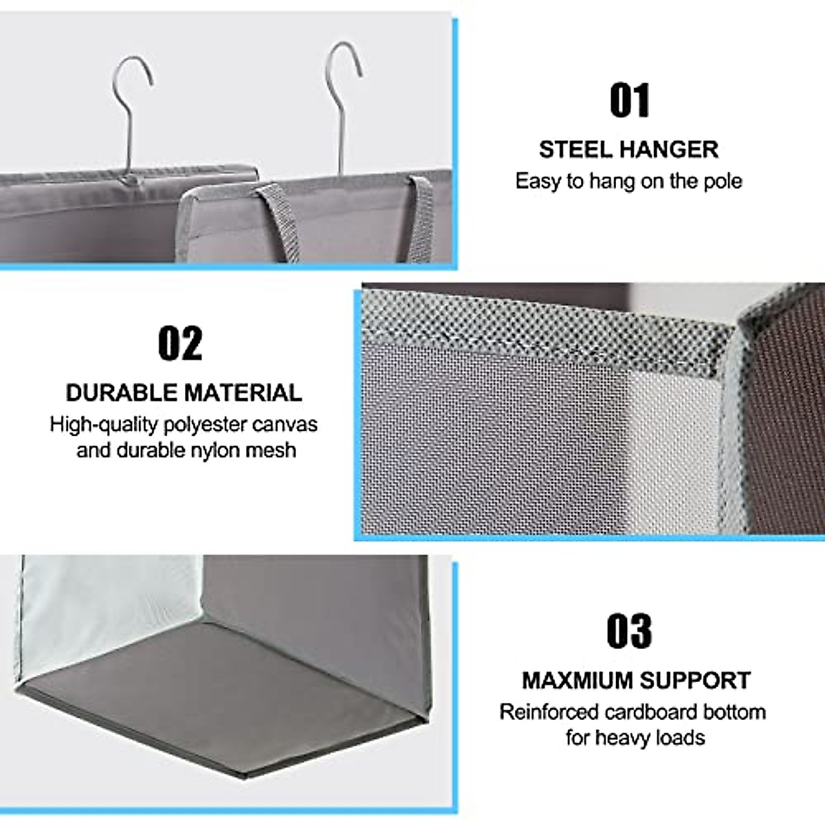 Fentec Hanging Laundry Hamper, Hanging Laundry Basket, Slim Laundry Hamper Bag with Handles, Portable Hanging Closet Hamper, Mesh Heavy Duty Hanging Laundry Bag Grey 2 Pack