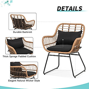 Verano Garden Patio Dining Chair Set of 2, Outdoor Wicker Seating Set with Soft Cushions for Indoor & Outdoor Use, Modern Wicker Dining Chairs for Backyard
