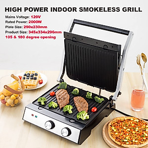 FELAYZA Smokeless Indoor Electric Grill & Panini Press, 8-Serving, Nonstick Removable Plate, Temp & Time Adjustable, Indoor Table Aluminum Grill with Removable Drip Tray for BBQ, Sandwich, Pancake etc