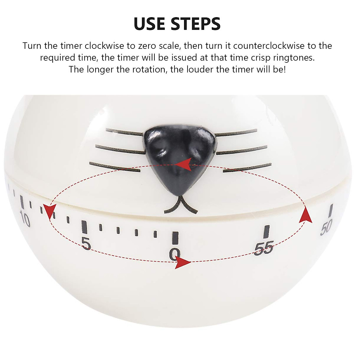 1Pc Manual Timer Plastic Lovely Kitchen Timer Cat Shaped Mechanical Timer Adorable Reminder Cartoon Cooking Timer Cooking Cooking Clock Timer Supplies Mechanical Timer