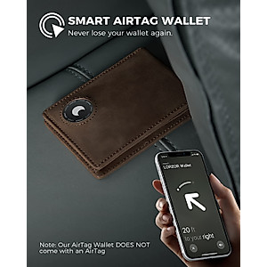LORZOR AirTag Wallet - Minimalist Front Pocket Mens Wallet for Apple Air Tag, Full Grain Leather, Bifold RFID Blocking Air Tag Wallets for Men up to 12 Cards Gifts for Him (Air Tag Not included)