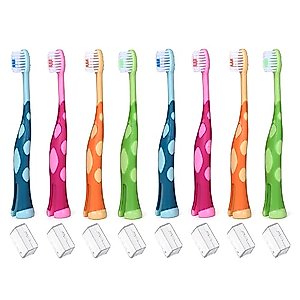 55Dental Kids Toothbrush Set of Soft Giraffe Toothbrush for Kids 3-9. Easy-Grip, Bristle Cover, Self-Standing & Splited Bottom for Cup Rim. by Lix, 4 Colors