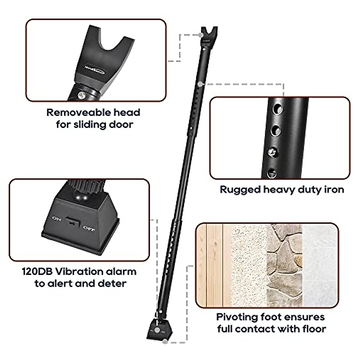 HoneSecur 2-in-1 Door Security Bar with Alarm & Sliding Patio 28″ Door Stopper 120db Loud Alert Siren Security Jammer Bar Window Child Proof Adjustable Constructed of High Grade Iron - Black