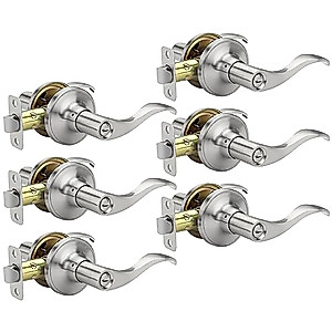 goldenwarm Privacy Lever Door Handle Silver, Nickel Interior Door Handle, Interior Door Levers Satin Nickel, Contemporary Nickel Bedroom Door Handles Bulk(6 Pack)