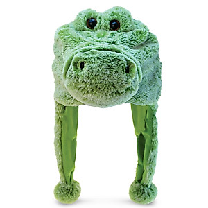 DolliBu Alligator Plush Hat - Soft Stuffed Animal Winter Hat, Novelty Alligator Hat with Cozy Fleece, Warm Fluffy Beanie, Funny Adults and Kids Hat with Ear Flaps For Halloween or Cosplay - One Size