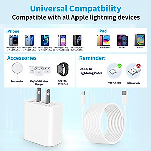 3 Pack iPhone Fast Charger, USB C Charger 20W [Apple MFi Certified] iPhone Charger PD USB C Wall Charger Adapter with 6FT USB C to Lightning Cable for iPhone 14/13/12/11/X/XR/XS/8, iPad, AirPods Pro