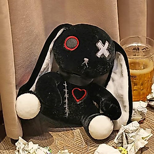 BIUBIULOVE Goth Rabbit Plush Toy, Gothic Bunny Plushie Stuffed Animal Toy, Dreadful Rabbit Doll for Halloween Easter Christmas Birthday Gift (Black, 10inch)