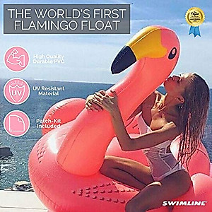 SWIMLINE ORIGINAL 90627 Giant Inflatable Flamingo Pool Float Floatie Ride-On Lounge W/ Stable Legs Wings Large Rideable Blow Up Summer Beach Swimming Party Lounge Big Raft Tube Decoration Toys Kids