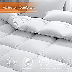 Soft Comforter Queen Size-Lightweight Down Alternative Comforter Duvet Insert with 8 Corner Tabs-Fluffy Breathable Box Stitched Reversible Comforter(White, Queen)