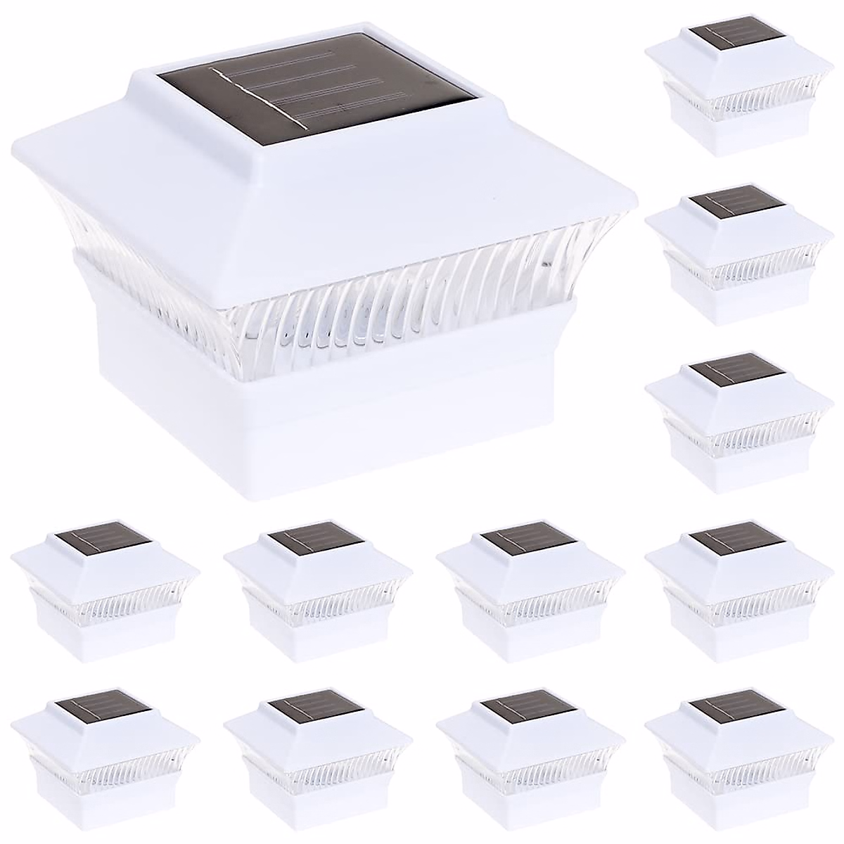 GreenLighting Standard #1 4x4 Solar Post Cap Lights - 4x4 Post Caps for 4x4 Nominal Wood, Vinyl/PVC Fence Solar Post Lights Outdoor Waterproof - Solar Deck Post Lights (White, 12 Pack)