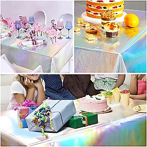 MaitianGuyou 3 Pack Iridescent Tablecloth - Disposable Plastic Table Covers Holographic Foil Iridescent Birthday Wedding Bridal Christmas Holiday Party Decorations 54x108 Inch (Laser)