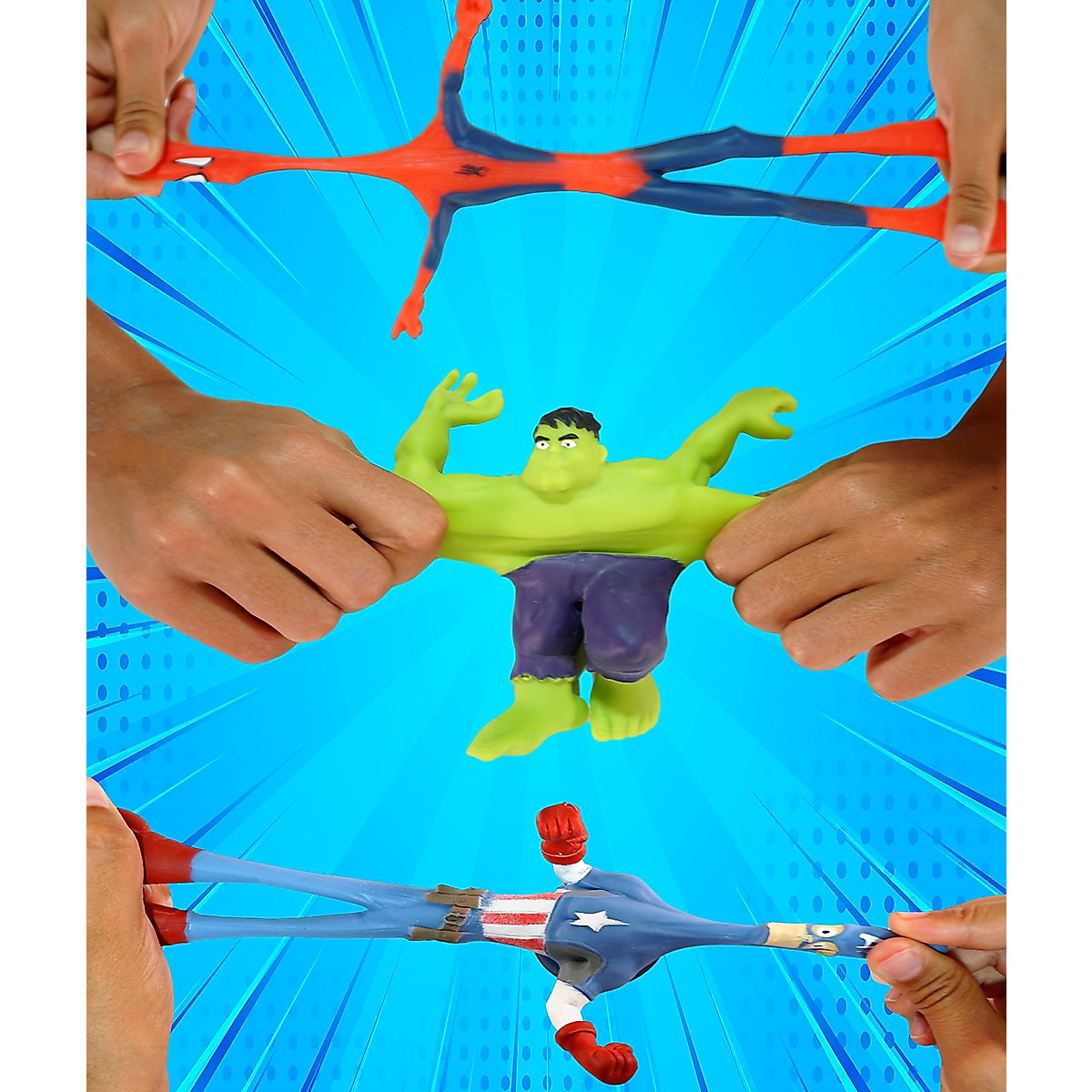 JA-RU Marvel Avengers Stretchy Toys Heroes Squish & Pull Toys (3 Units Assorted) Hulk Captain America & Spiderman Calming Fidget Toy, Stress Toys for Kids & Boys Toys DEF-6900-3