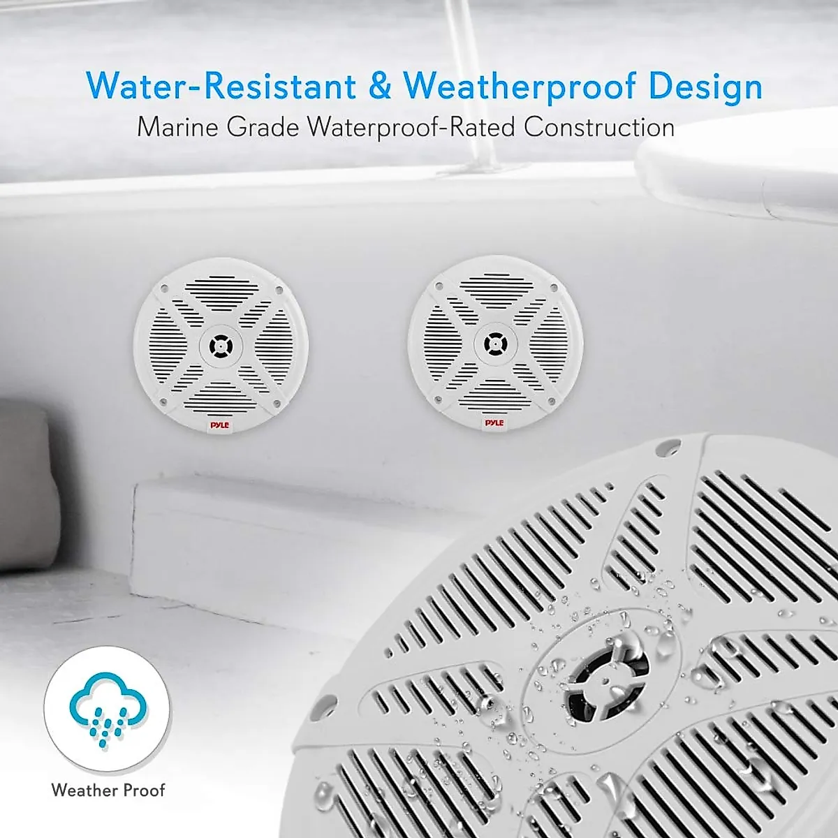 Pyle 6.5 Inch Dual Marine Powered Speakers - Waterproof and Bluetooth Compatible Amplified Speaker with Wireless Streaming and 600 Watt Power - 1 Pair - PLMRF65MW (White)