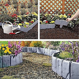 Garden Fence Border, Plastic Stone Effect Flowerbed Grass Lawn Plant Decorative Edging Panels for DIY Outdoor Patio Balcony Yard (10PCS)